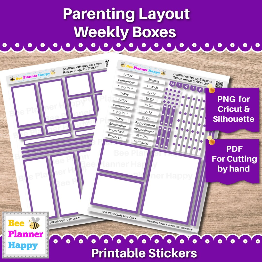 Purple Parenting Layout Weekly Planner Box Stickers (printable PDF ...