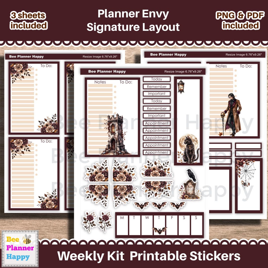 Gothic Autumn Weekly Kit Printable Stickers for Planner Envy Signature ...
