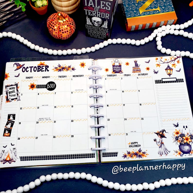 Printable October Monthly Planner Stickers ~ Halloween Ghosts and Fall ...