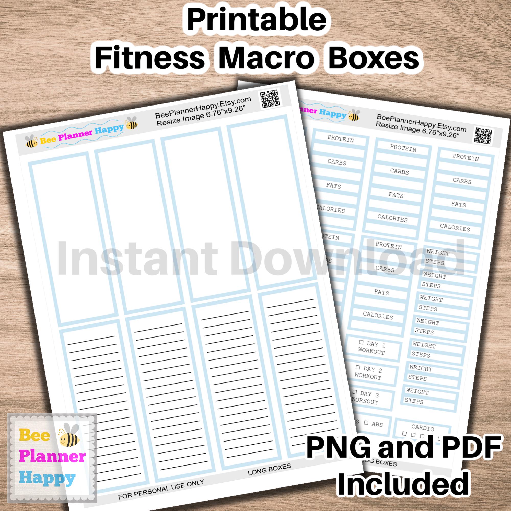 Printable Fitness Macro Box Stickers ~ Light Blue Boxes Fit HP Classic ...