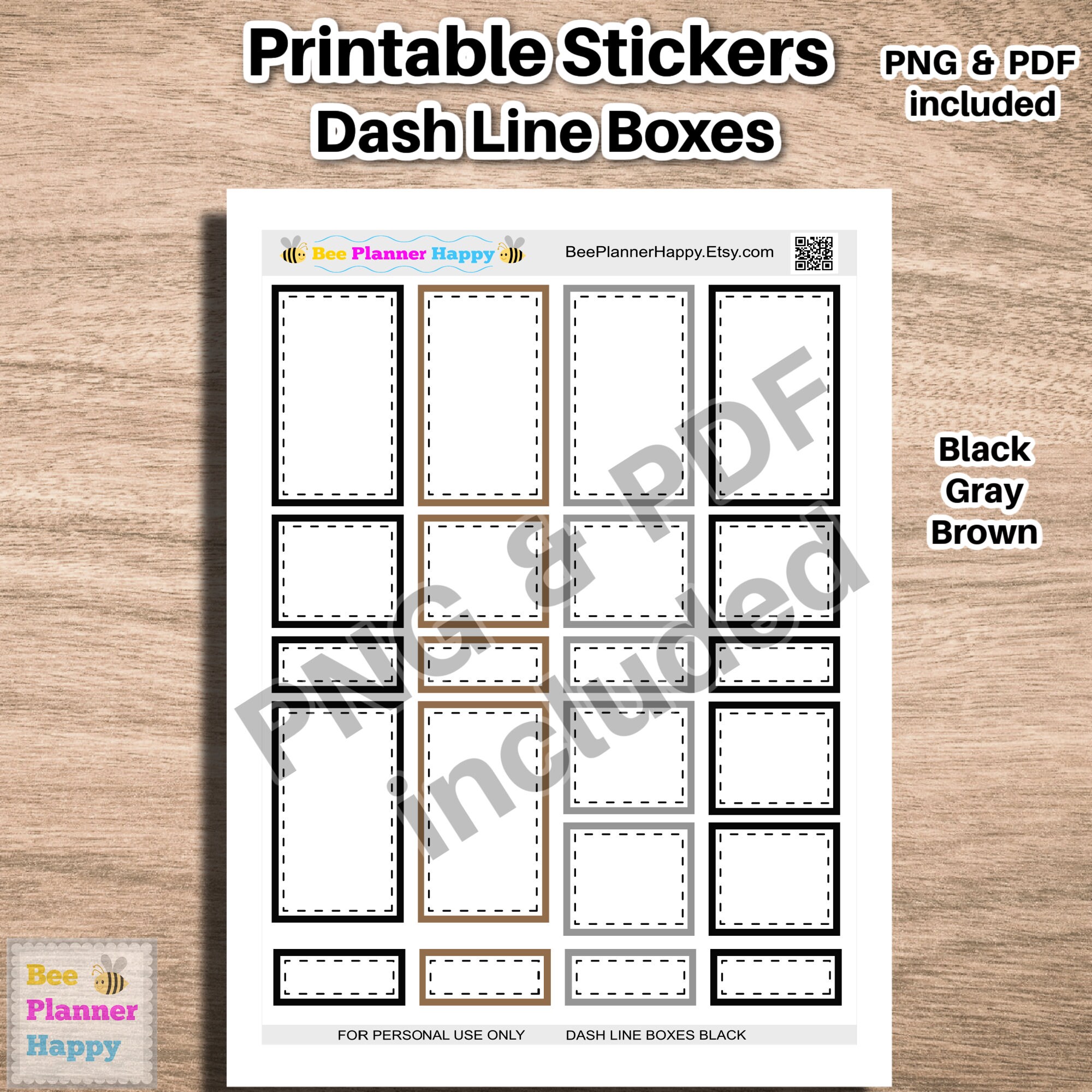Printable Planner Box Stickers ~ Black Gray and Brown Decorative Dash ...