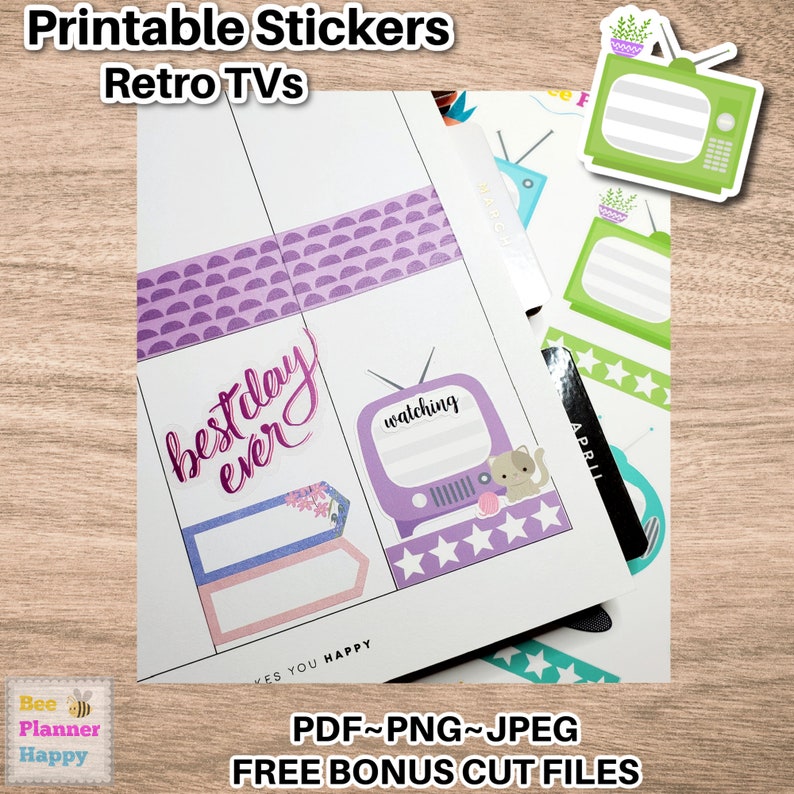 Printable Retro TV Stickers for Planners, Journals, Diaries ...