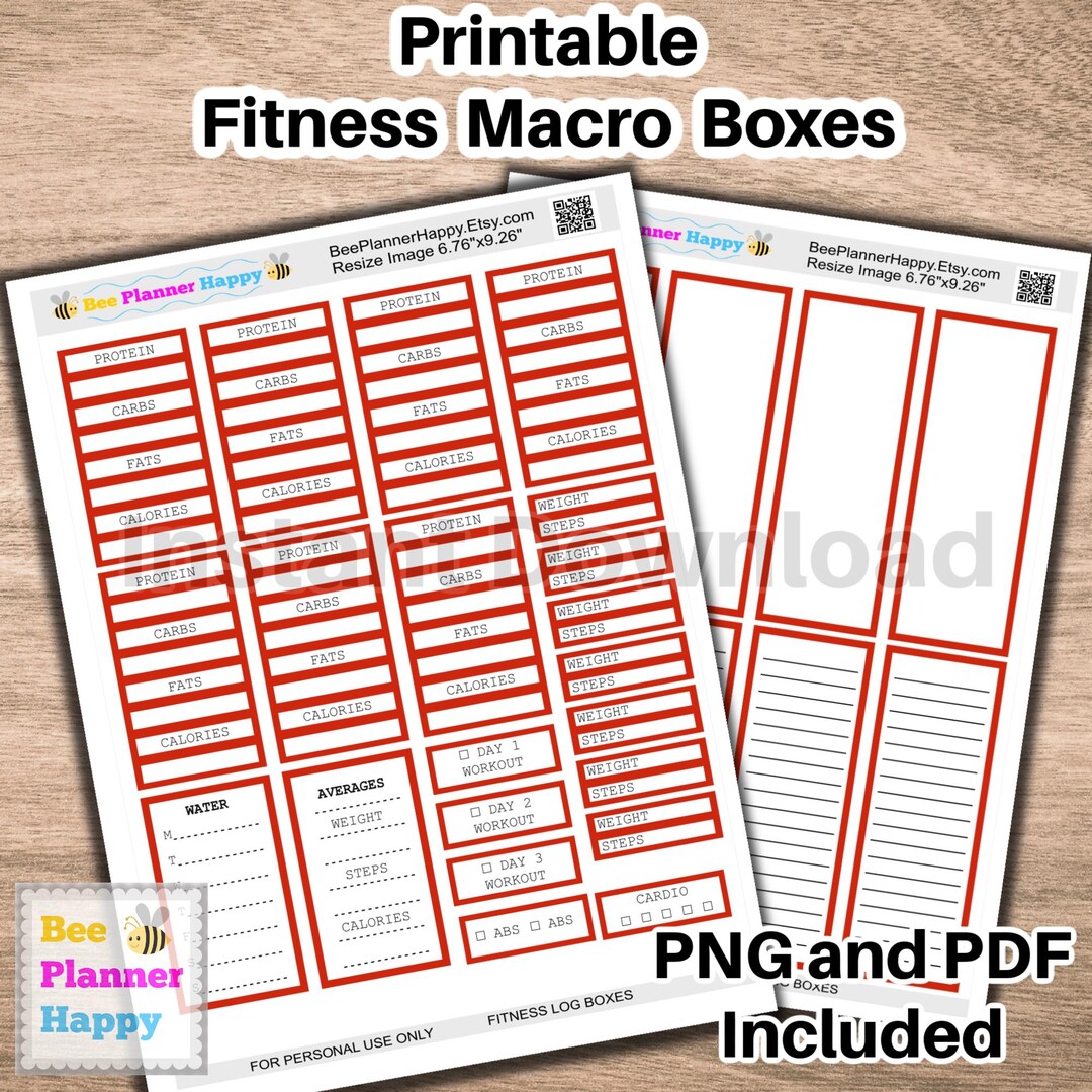 Printable Fitness Macro Box Stickers ~ RED Boxes Fit HP Classic Stress ...
