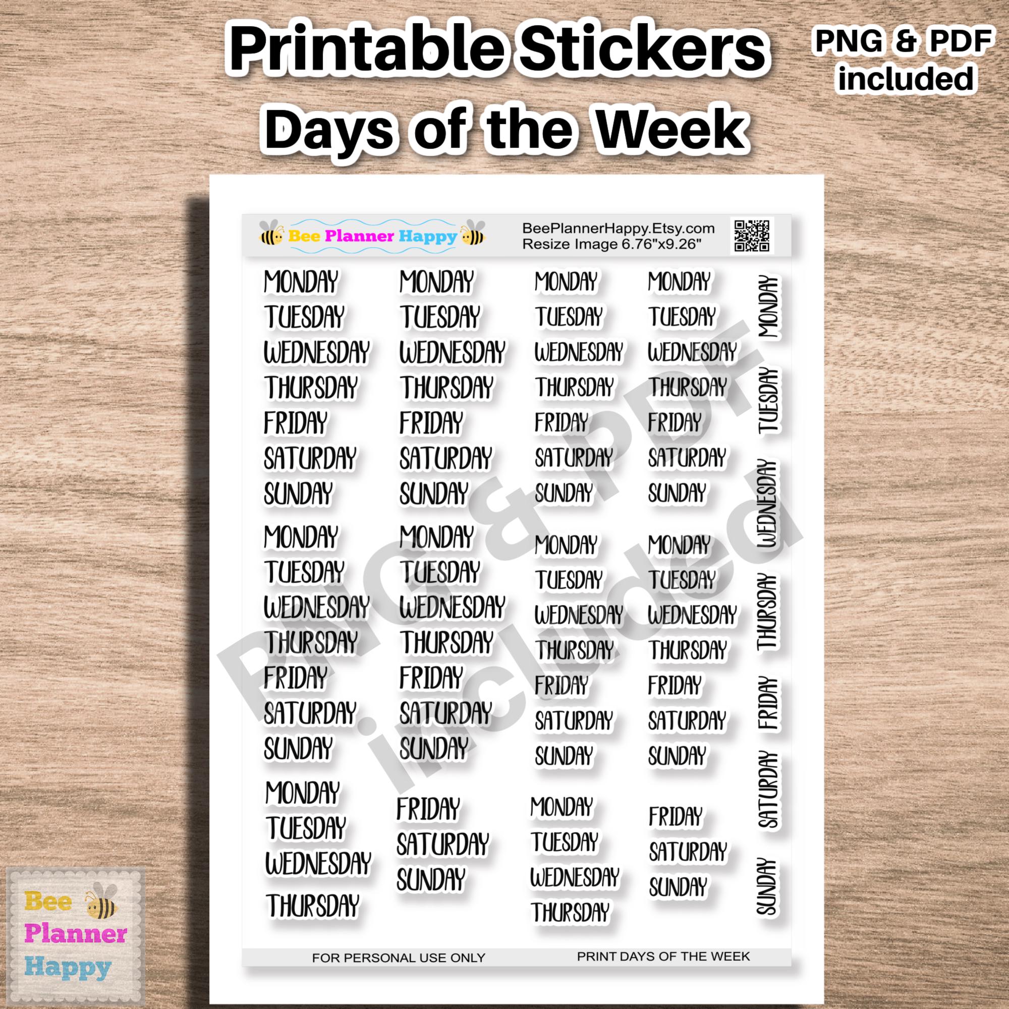Printable Days of the Week ~ Print Font in Black 2 Sizes ~ Fit HP ...