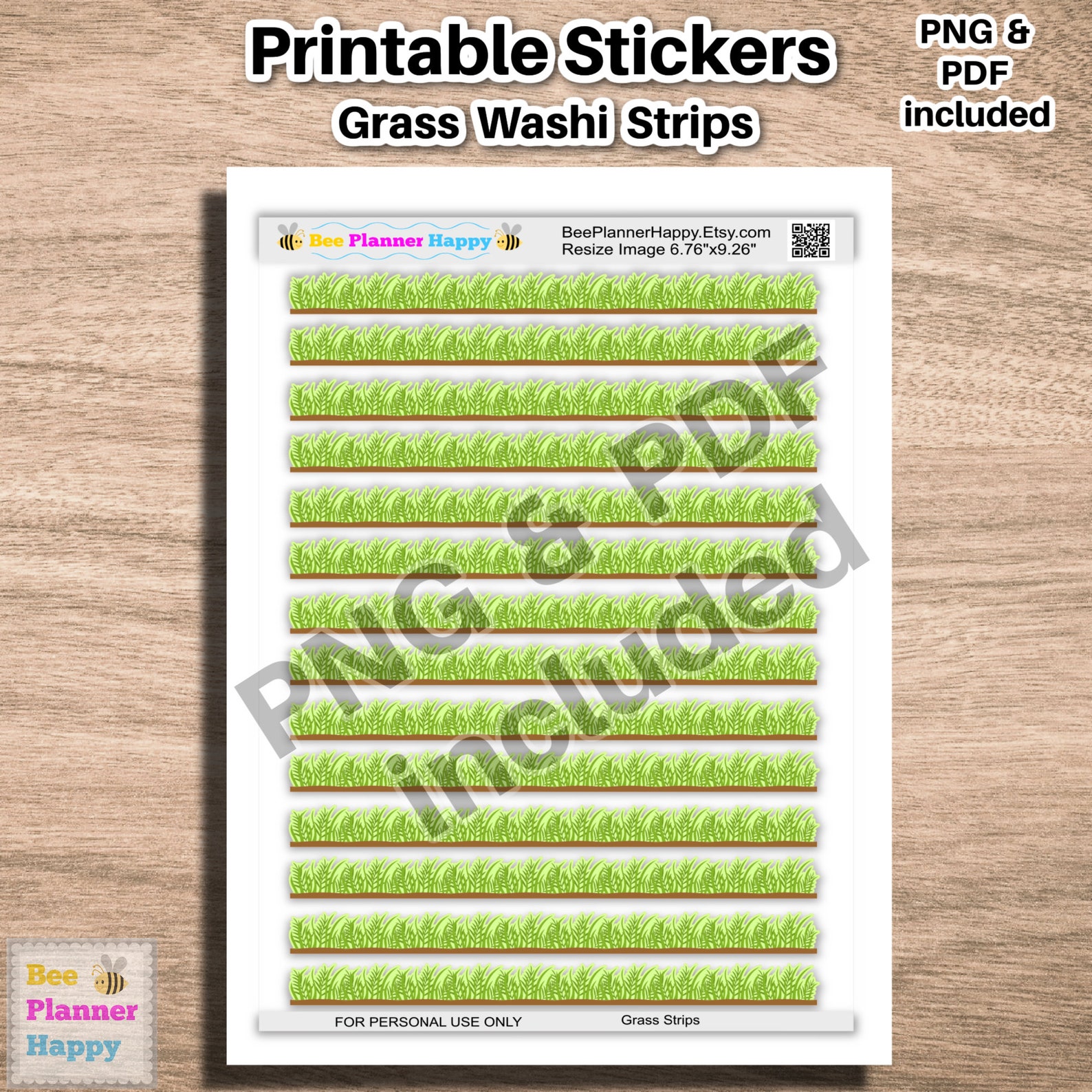 Printable Stickers of Grass Washi Strips for Planners, Journals and ...