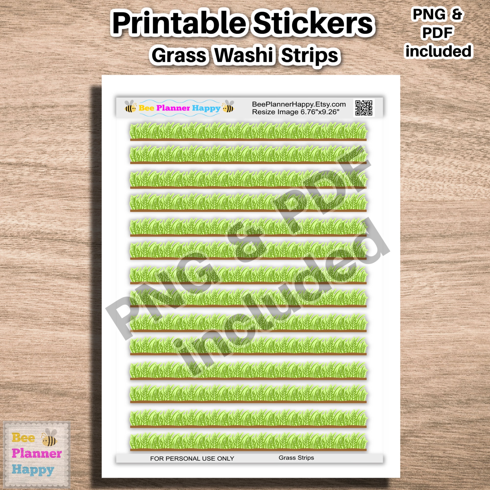 Printable Stickers of Grass Washi Strips for Planners, Journals and ...