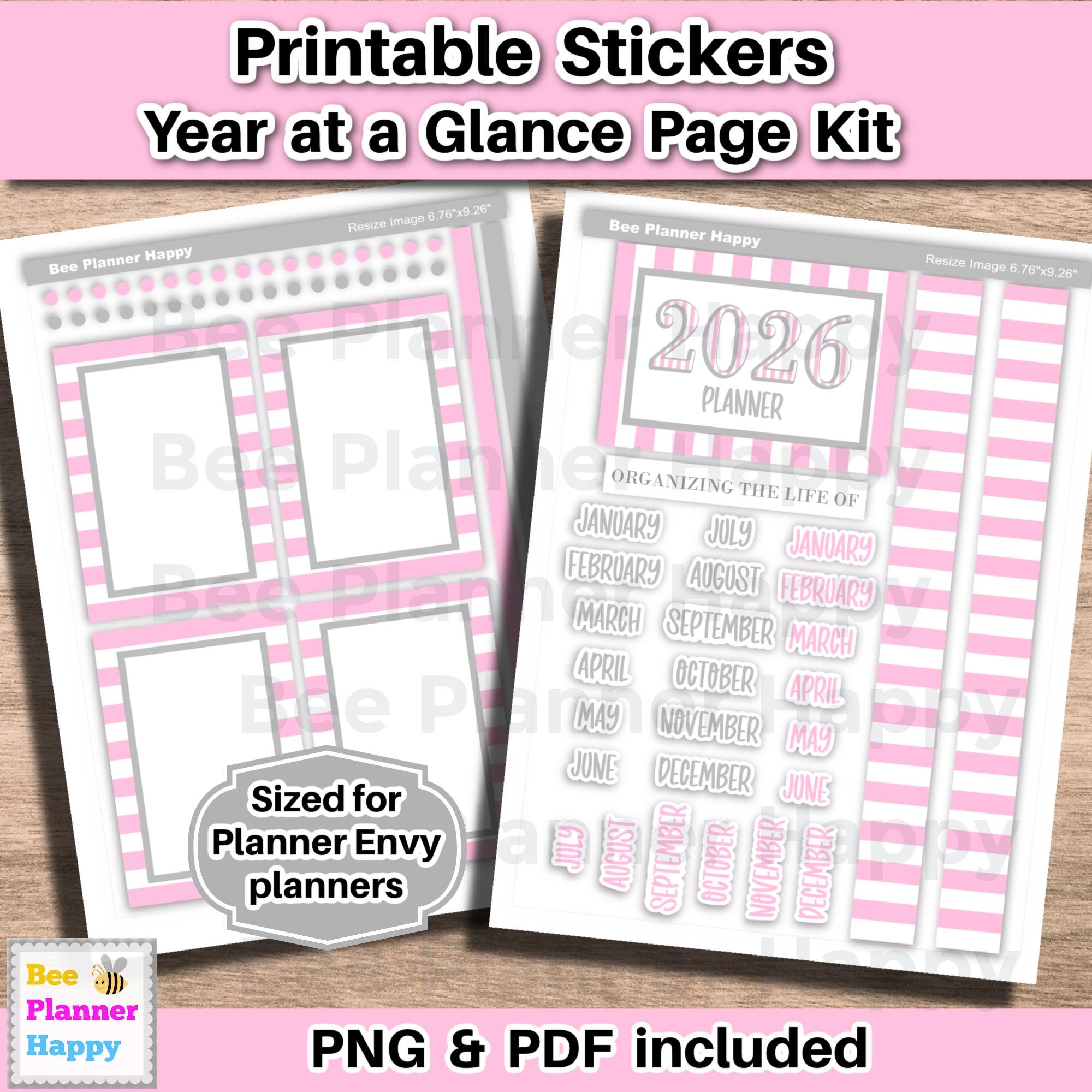 Printable Planner Envy Cover Page and Year at a Glance Sticker Kit ...