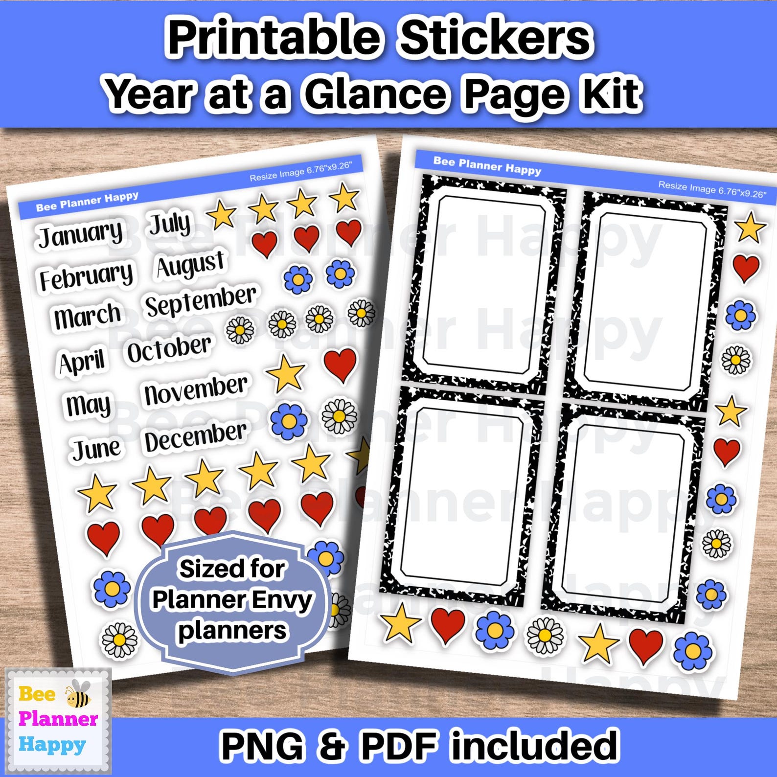 Printable Planner Envy Year at a Glance Sticker Kit With Boxes and ...