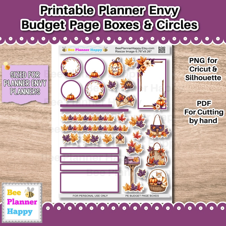 Printable Planner Envy Budget Page Boxes and Circles | Fall Leaves and ...