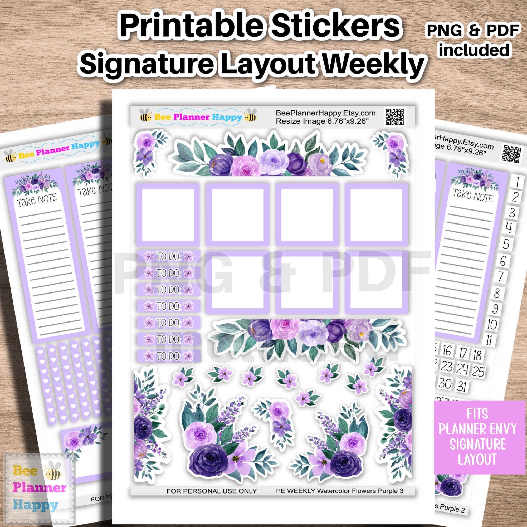 Printable Planner Stickers ~ Signature Layout Weekly Kit ~ Watercolor ...