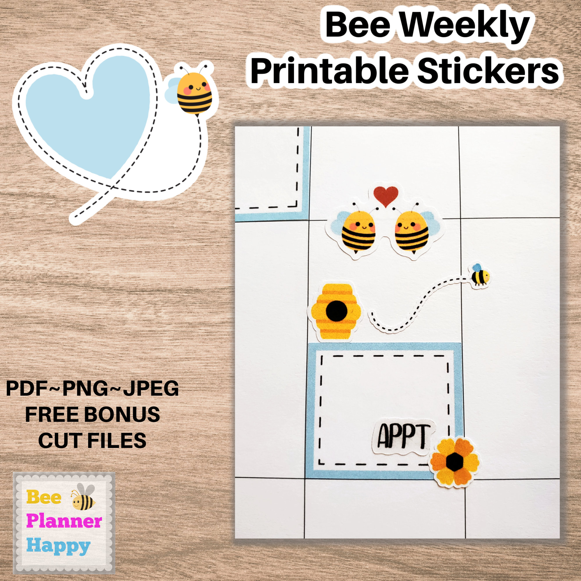 Printable Bumblebee Weekly Sticker Pages Cute Bees, Blue Boxes, Words ...