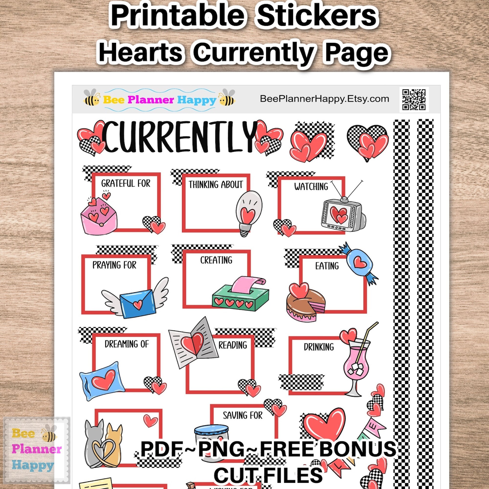 Printable Currently Page Stickers ~ Cute Hearts Valentines Theme for ...