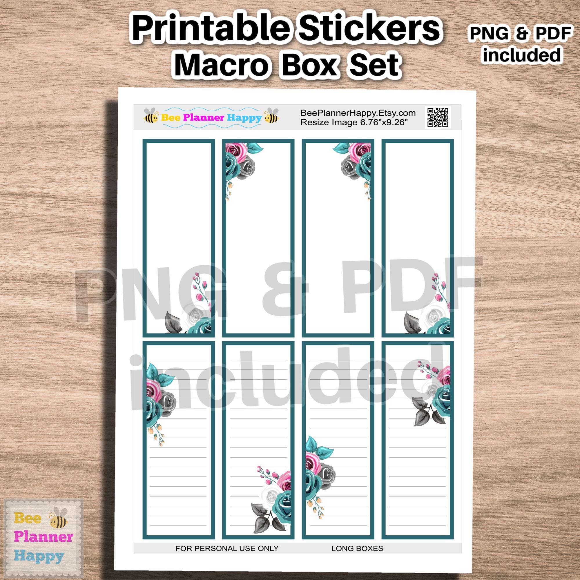 Printable Fitness Macro Box Stickers ~ Teal Florals Boxes Fit HP ...