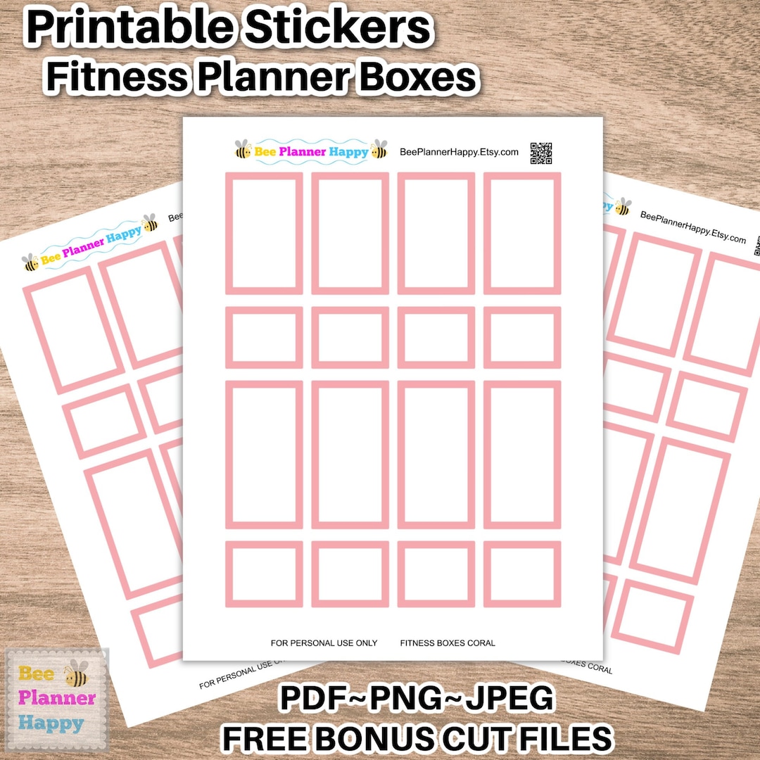 Printable Fitness Planner Box Stickers ~ Coral Color Boxes Fit HP ...