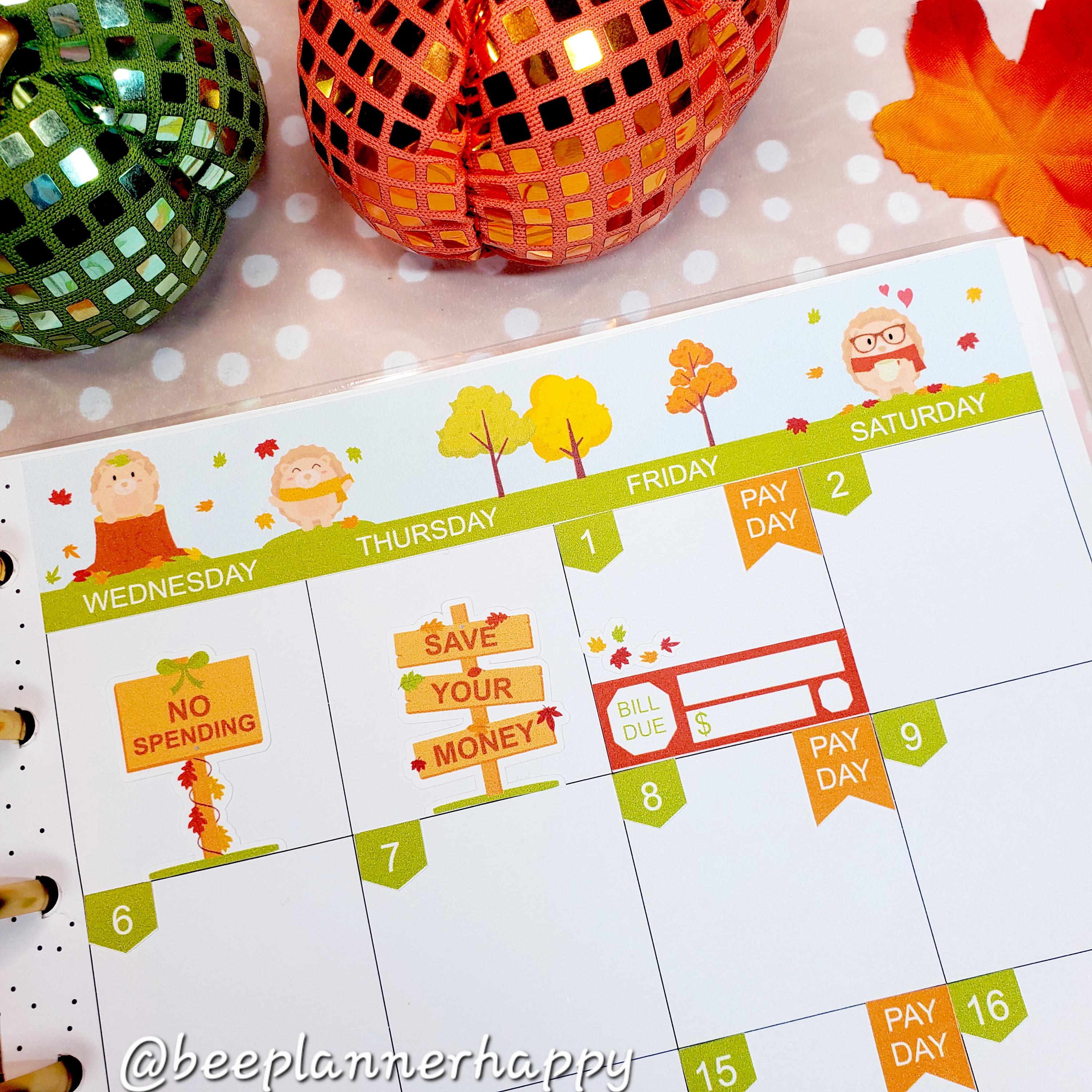 Printable Monthly Bills Stickers Set ~ Cute Fall Hedgehogs ~ November ...