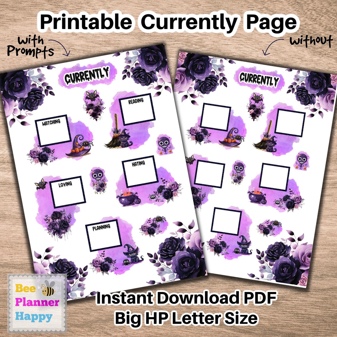 Printable Currently Page ~ Cute Spiders and Black Cats Halloween ...