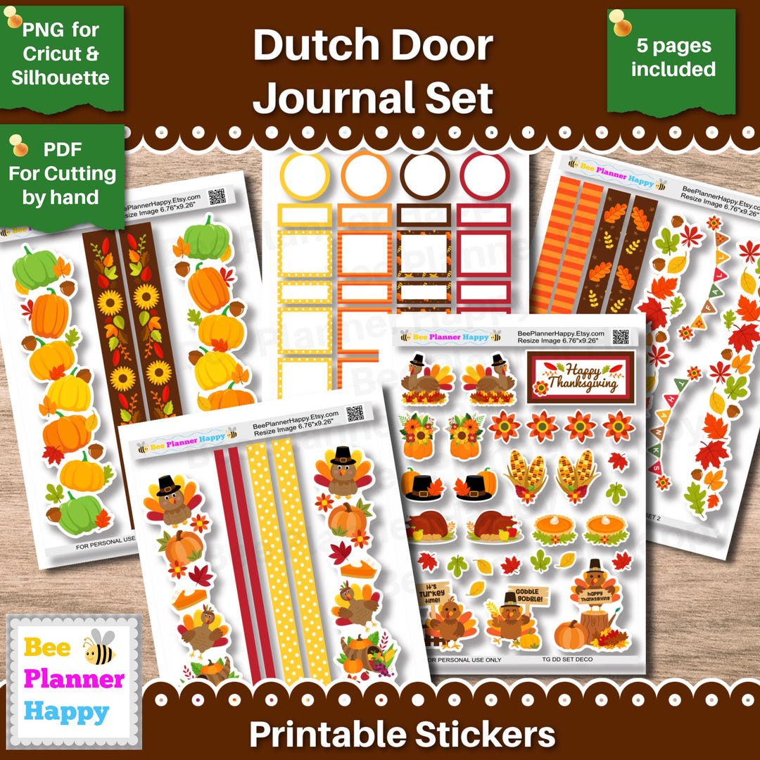 Printable Dutch Door Journal Sticker Set for Creating Cute Thanksgiving ...