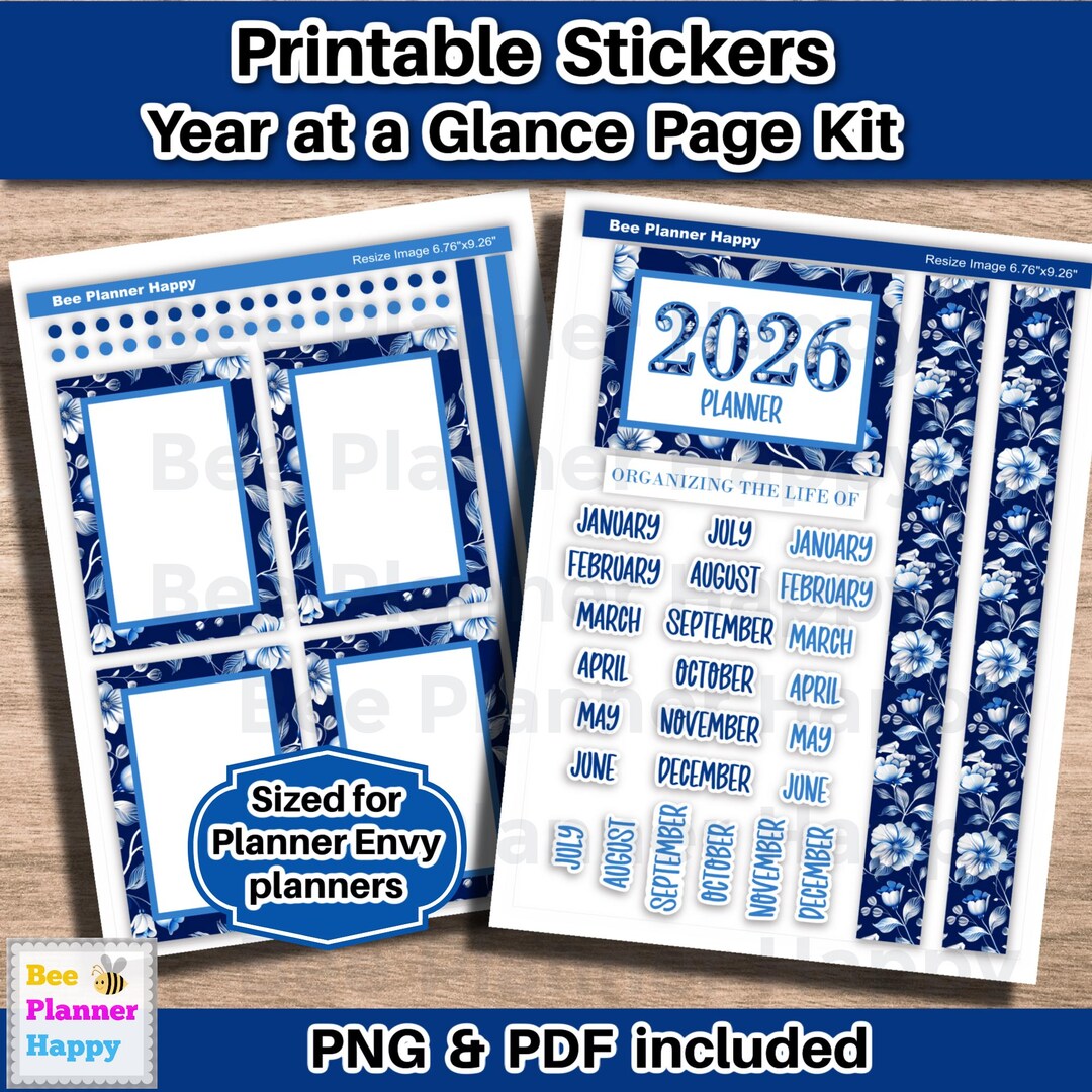 Printable Planner Envy Cover Page and Year at a Glance Sticker Kit ...
