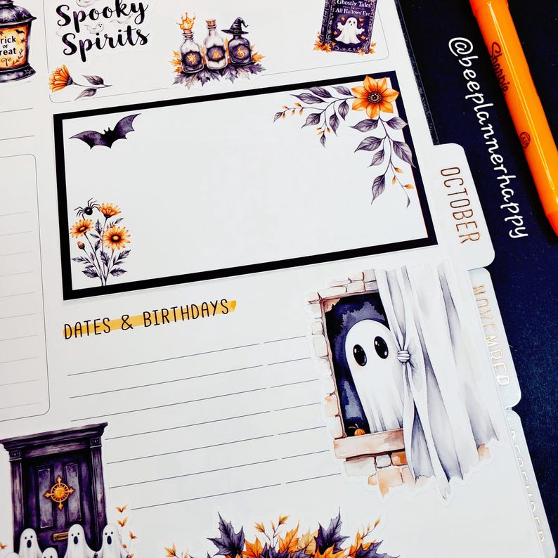 Printable October Halloween Planner Stickers | Spooky Cute Ghosts Fit ...