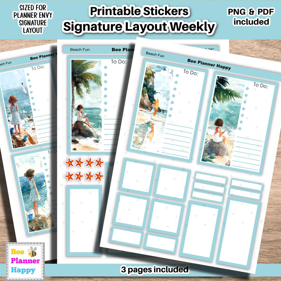 Beach Fun Printable Stickers for Planner Envy Signature Layout | Summer ...