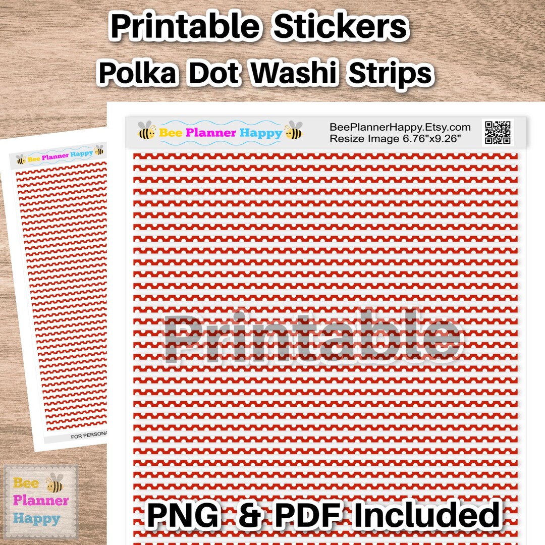 Printable Red and White Polka Dot Skinny Washi Strips for Planners ...