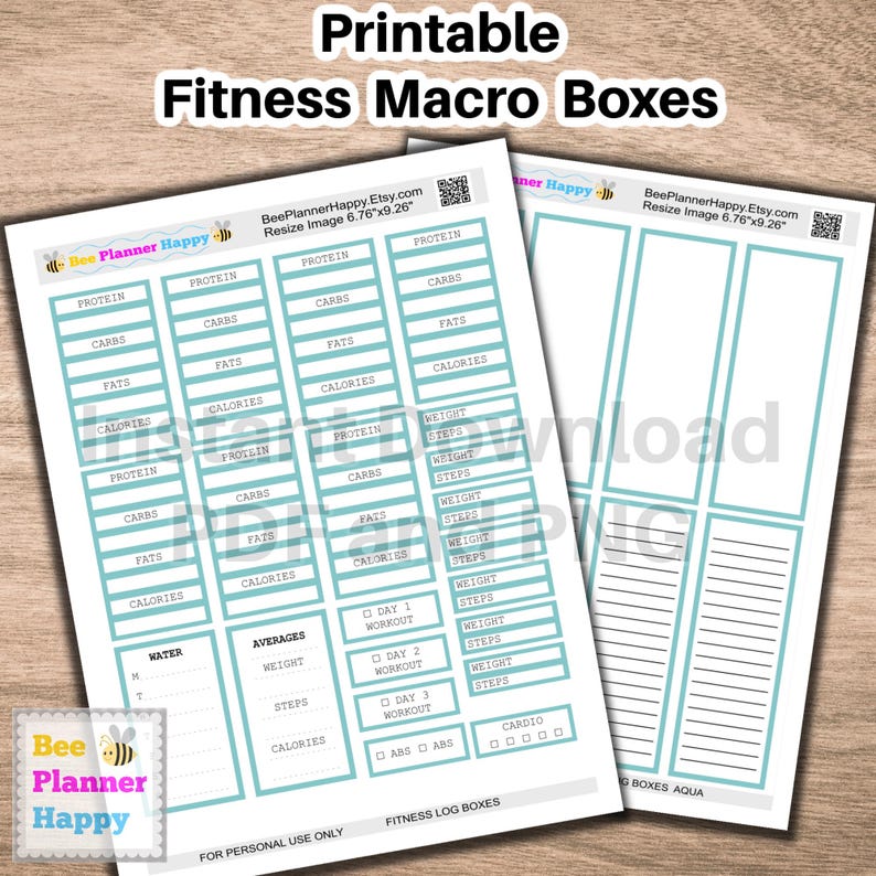 Printable Fitness Macro Box Stickers ~ Aqua Color Boxes Fit HP Classic ...