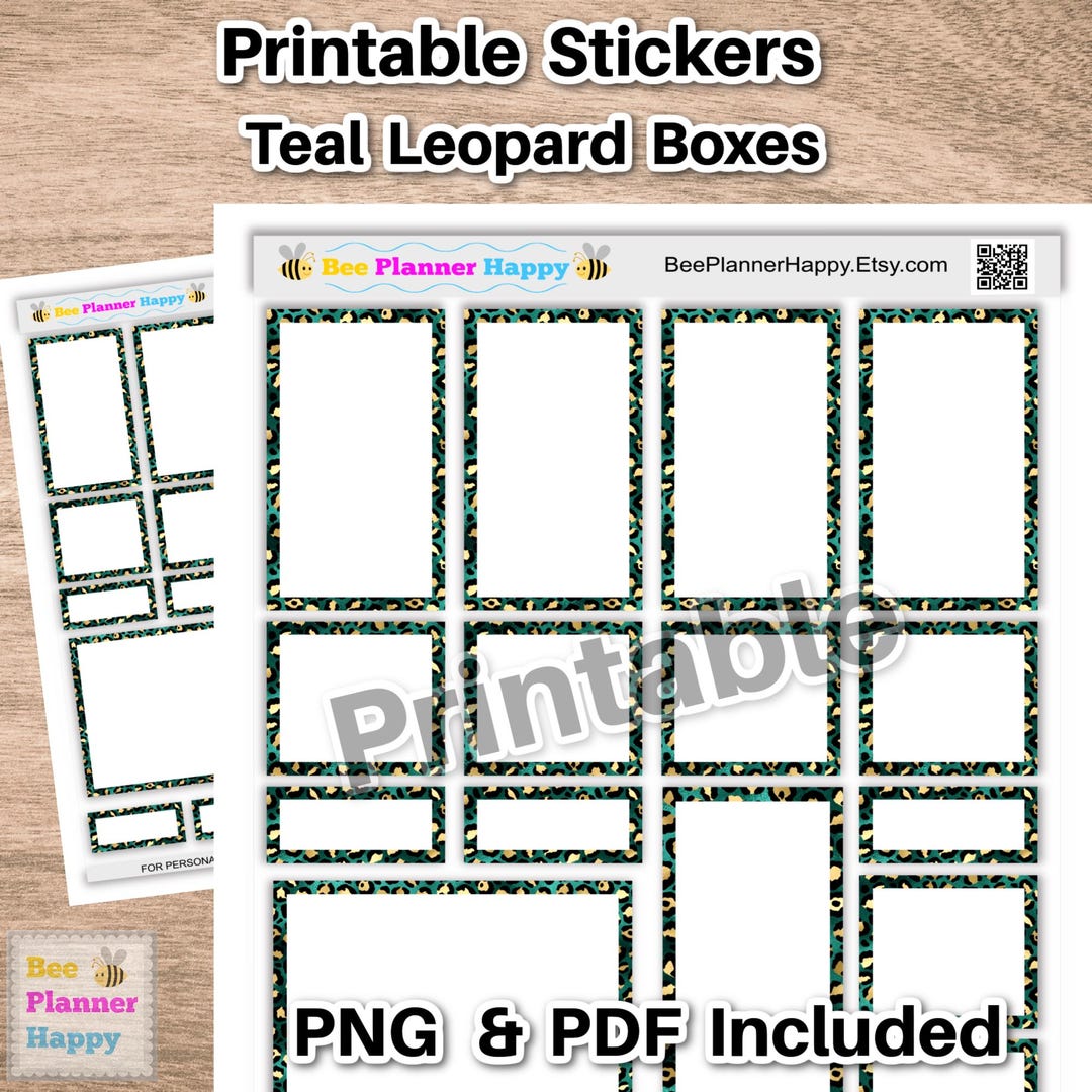 Teal Leopard Printable Planner Stickers | Leopard Print Journal Boxes ...