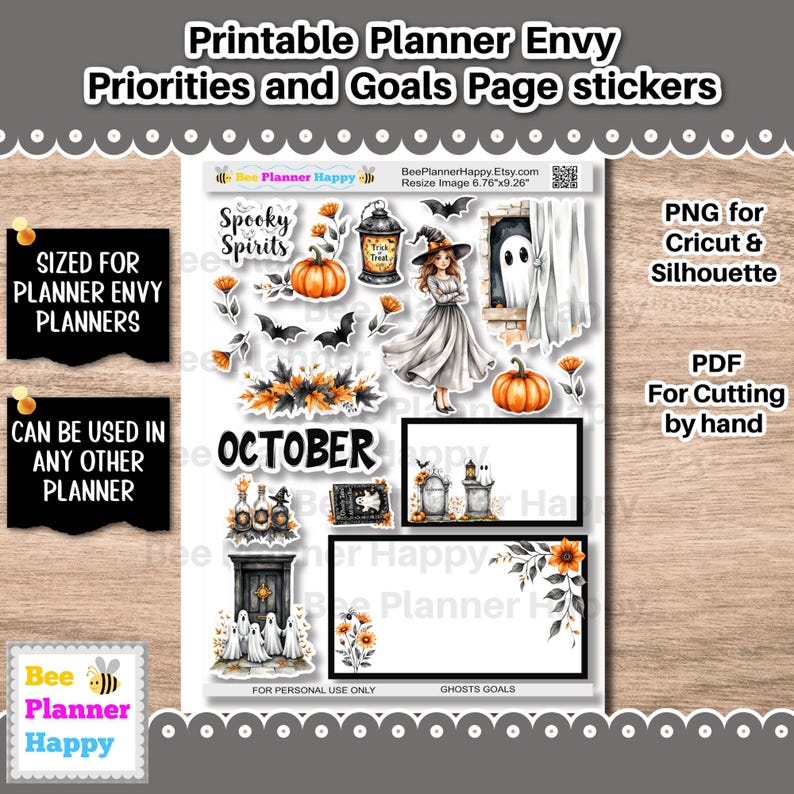 Printable October Halloween Planner Stickers | Spooky Cute Ghosts Fit ...