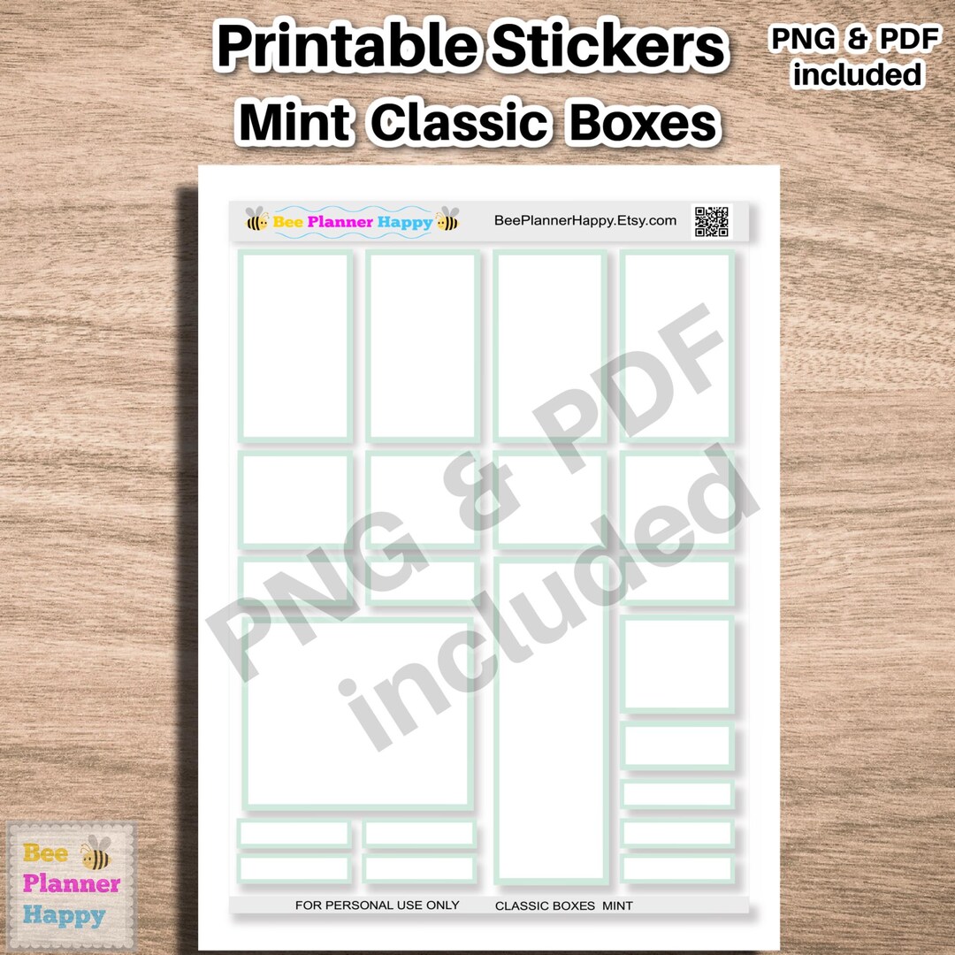 Mint Printable Planner Box Stickers ~ Mint Boxes Fit Happy Planner ...