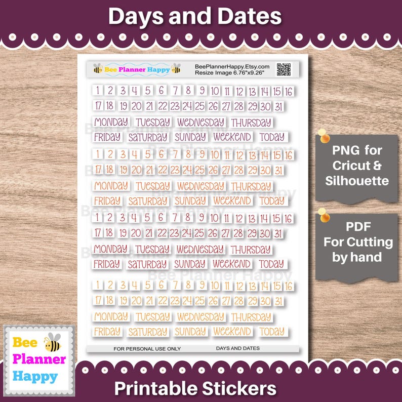 Printable Dates and Days of the Week ~ Print Font in Fall Colors ~ Fit ...
