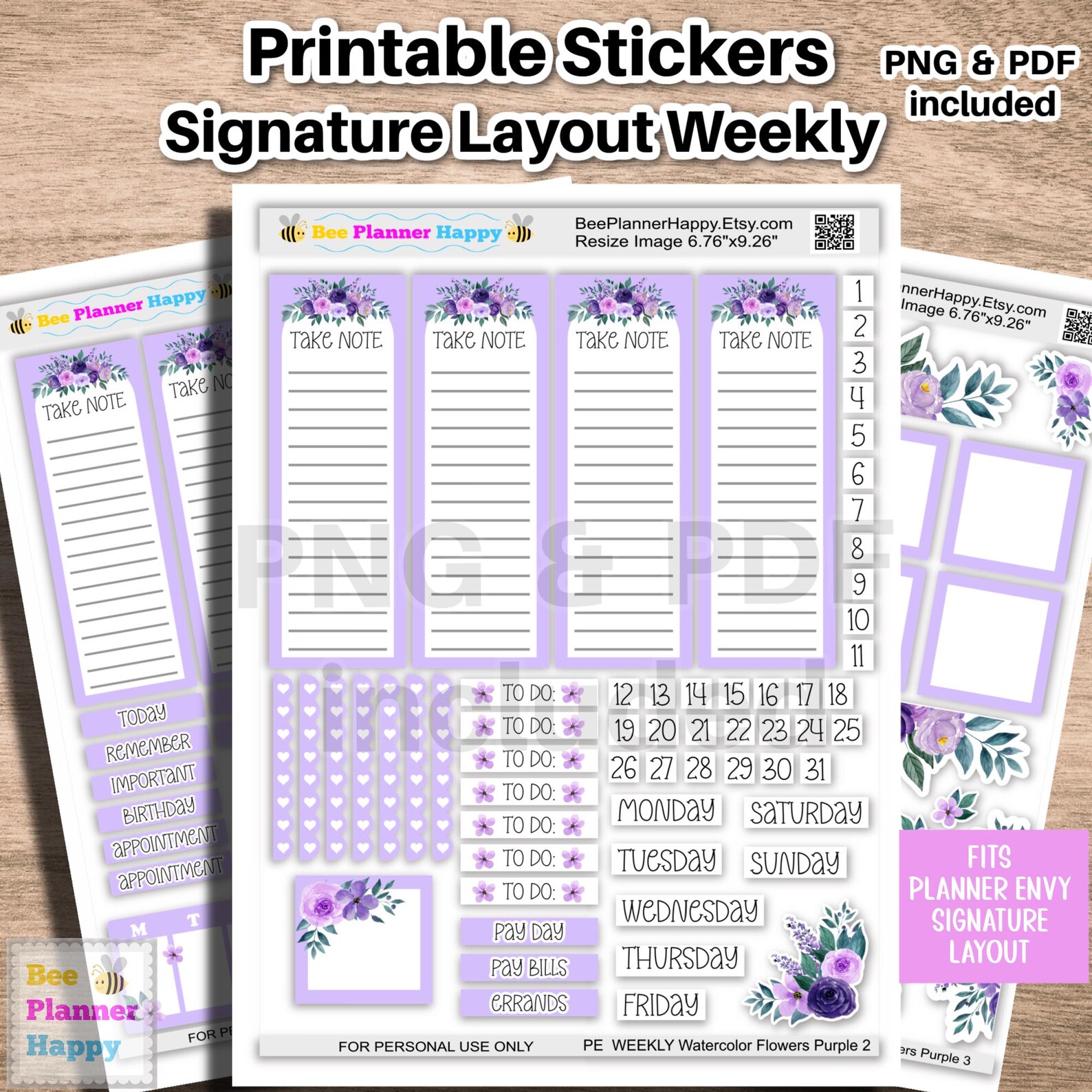 Printable Planner Stickers ~ Signature Layout Weekly Kit ~ Watercolor ...