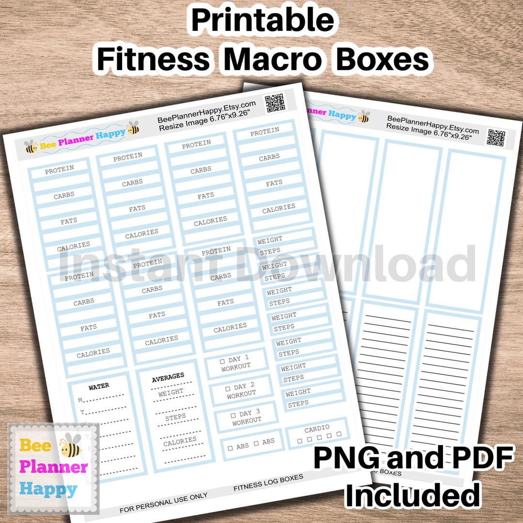 Printable Fitness Macro Box Stickers ~ Light Blue Boxes Fit HP Classic ...