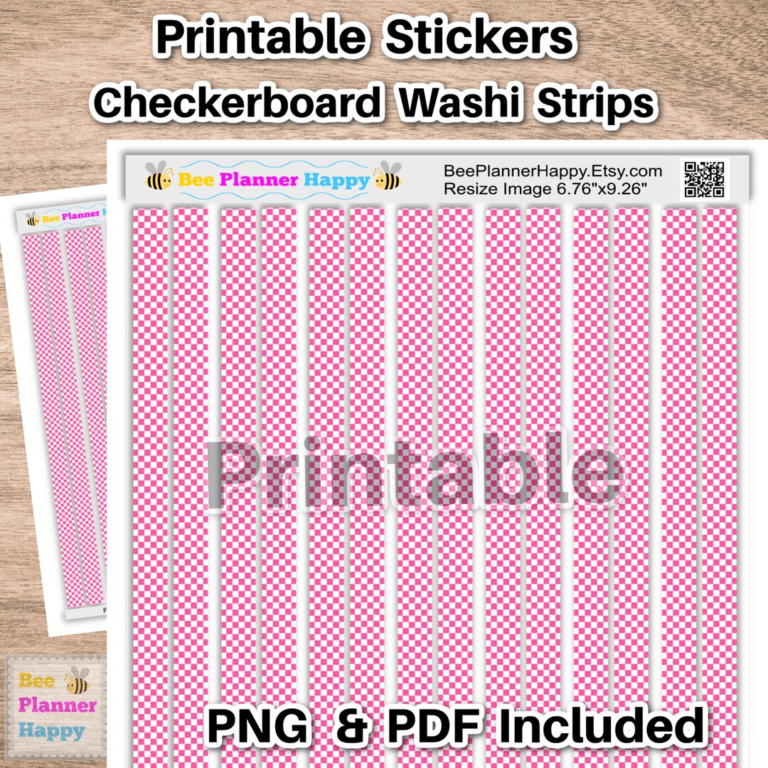 Printable Pink Checkerboard Washi Strips for Planners, Journals ...