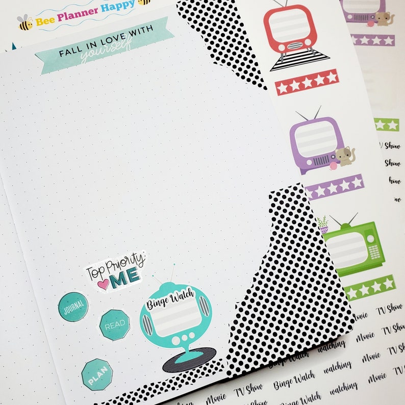 Printable Retro TV Stickers for Planners, Journals, TV and Movie ...