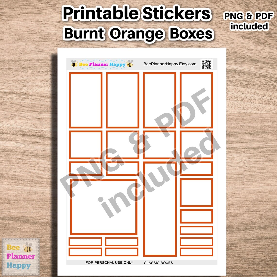 Burnt Orange Box Stickers: Printable Classic Size for Planners and ...