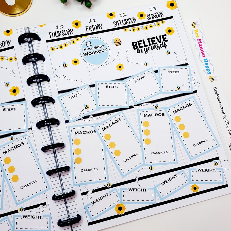 Printable Bumblebee Weekly Sticker Pages ~ Cute Bees, Blue Boxes, Words ...