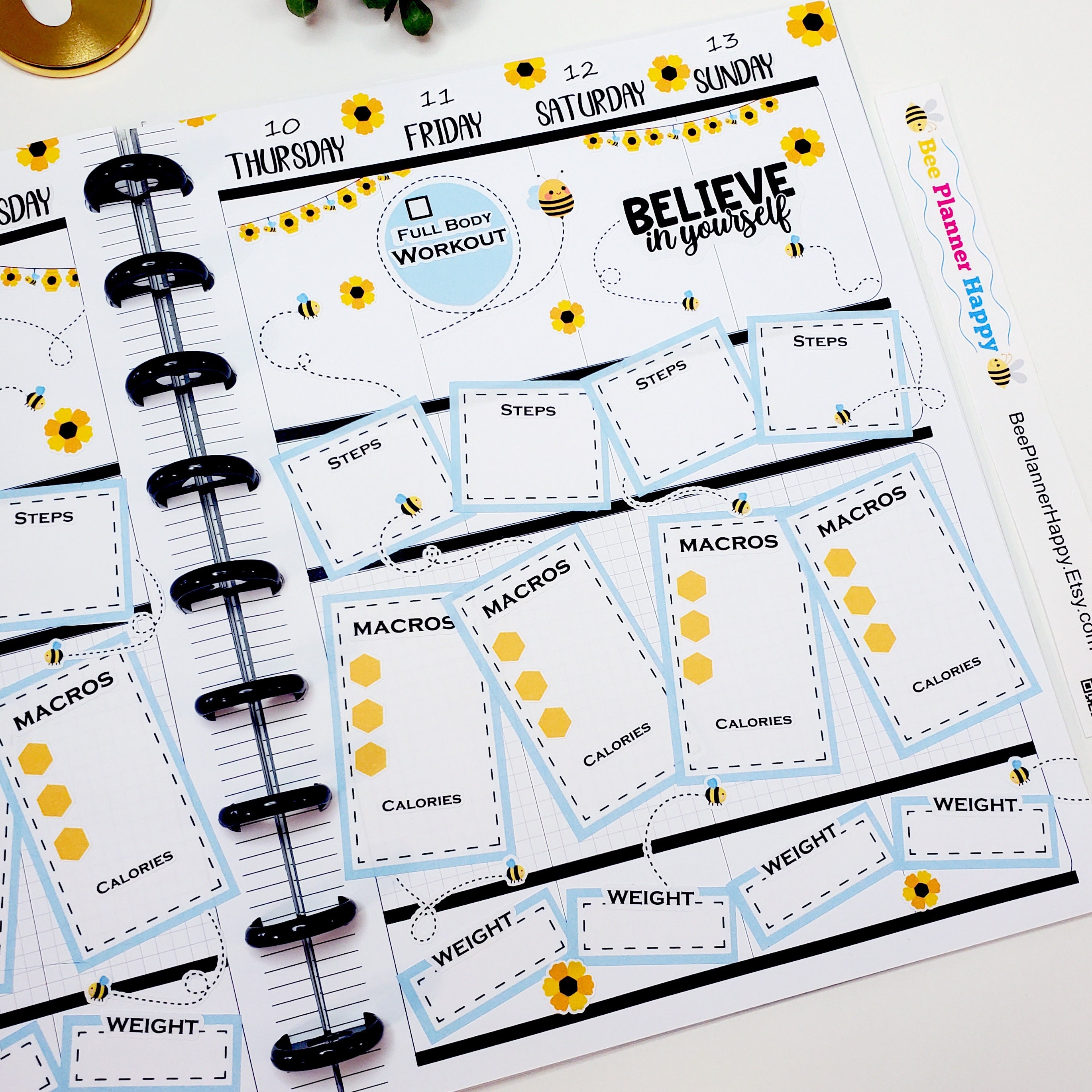 Printable Bumblebee Weekly Sticker Pages Cute Bees, Blue Boxes, Words ...