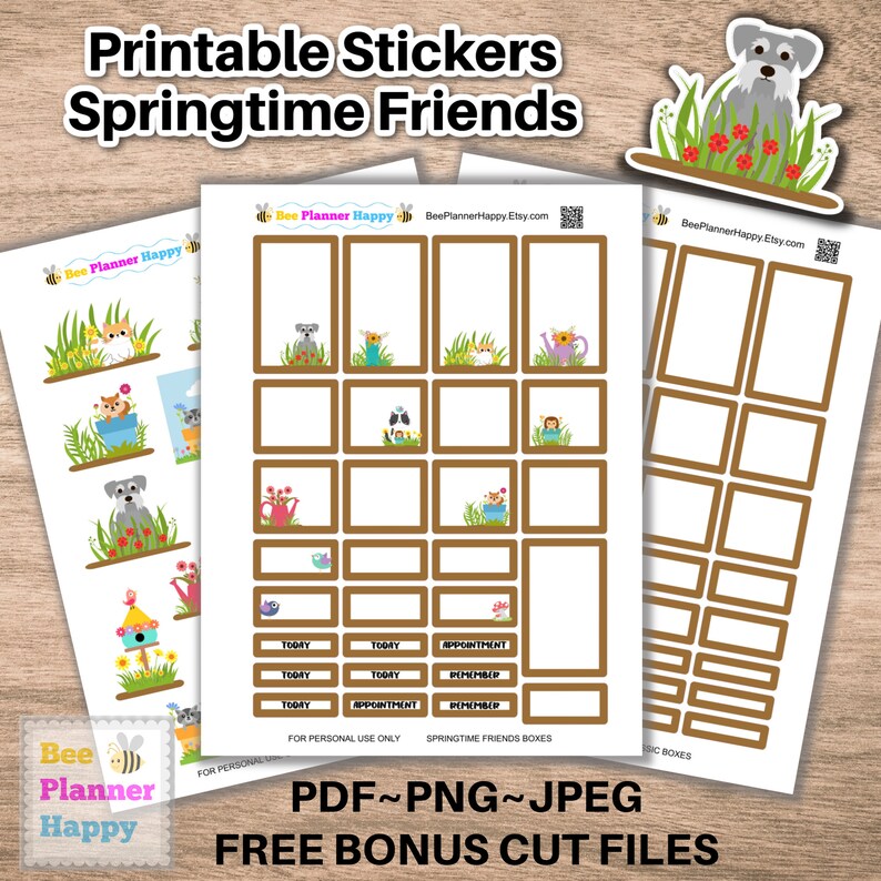 Printable Stickers of Springtime Friends With Classic Size Boxes for ...