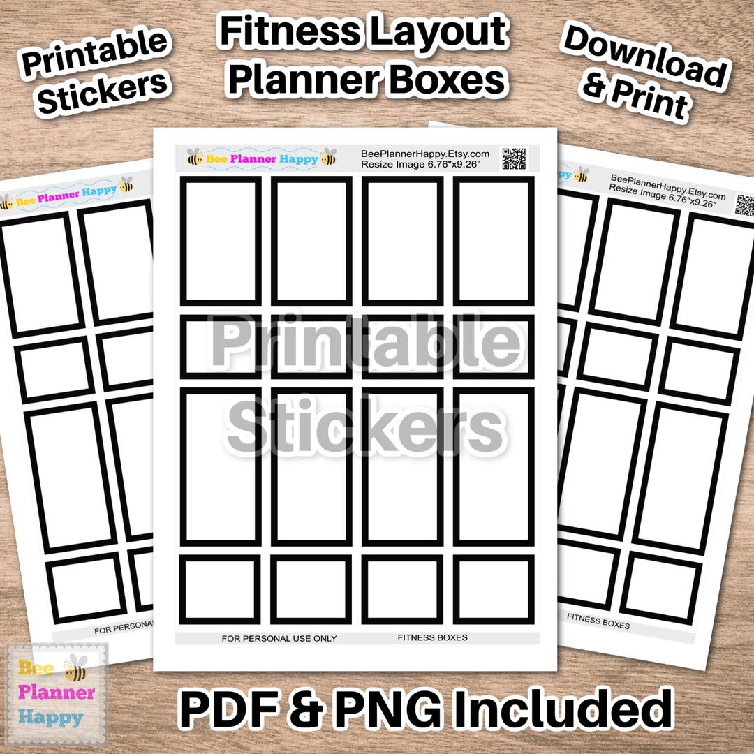Printable Fitness Planner Box Stickers ~ Black Boxes Fit HP Classic ...
