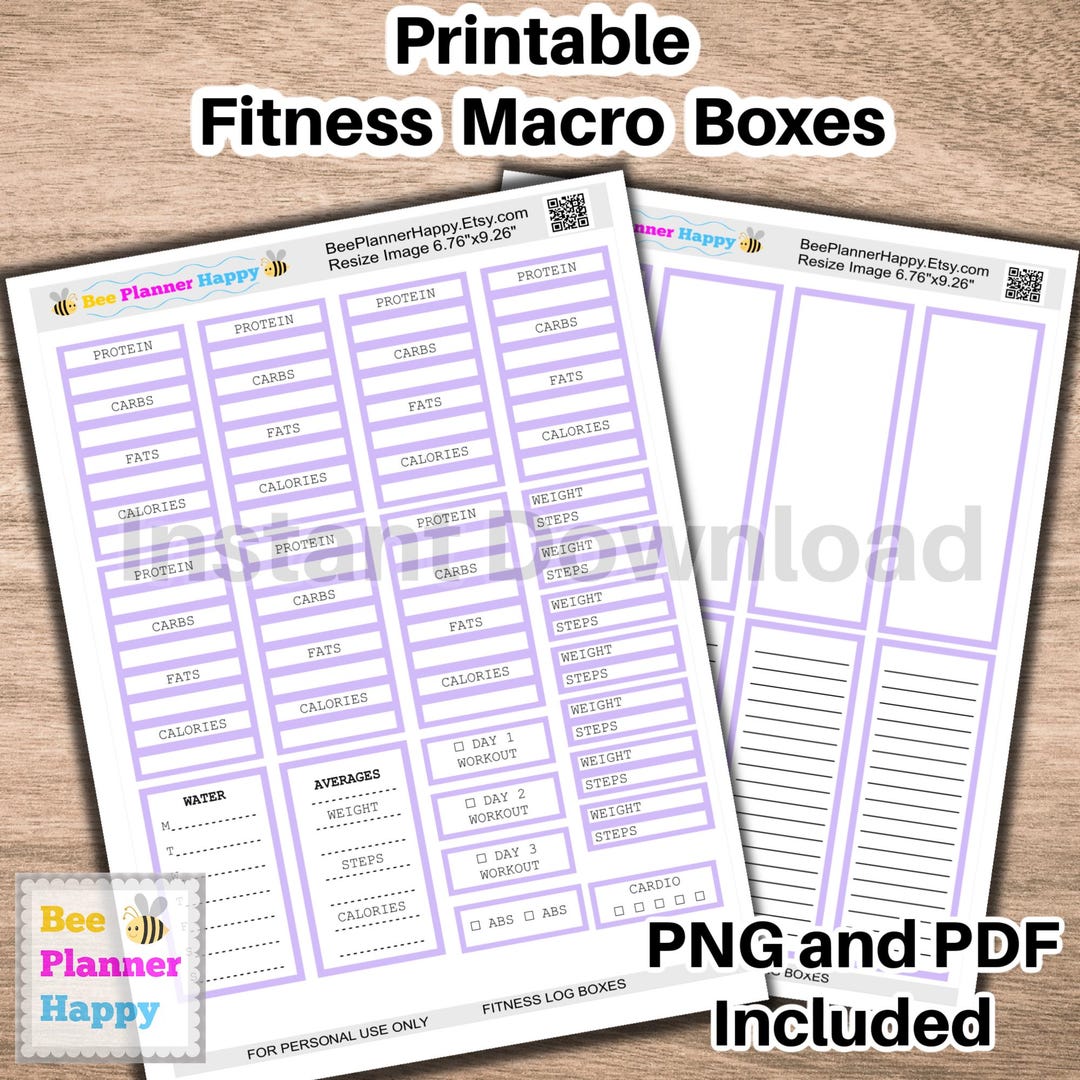 Printable Fitness Macro Box Stickers ~ Lavender Purple Boxes Fit HP ...