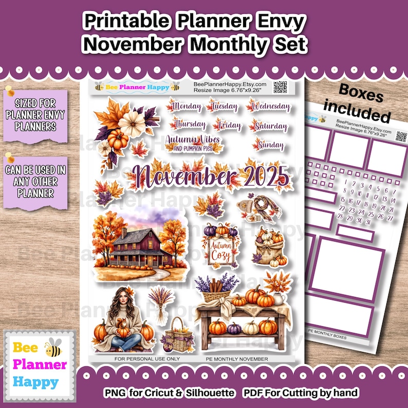 Printable Planner Envy November Monthly Sticker Set | Autumn Cozy Fall ...