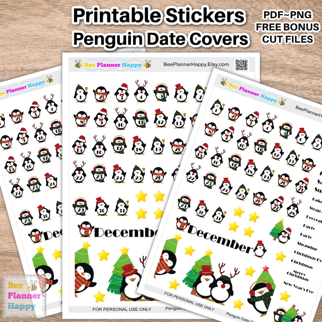 Printable Penguin Date Cover Stickers for Redating Planners, Journals ...