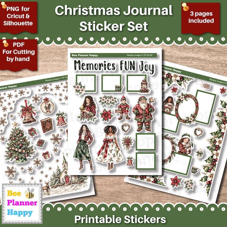 Printable Christmas Journal Sticker Set Vintage Holiday Stickers for ...