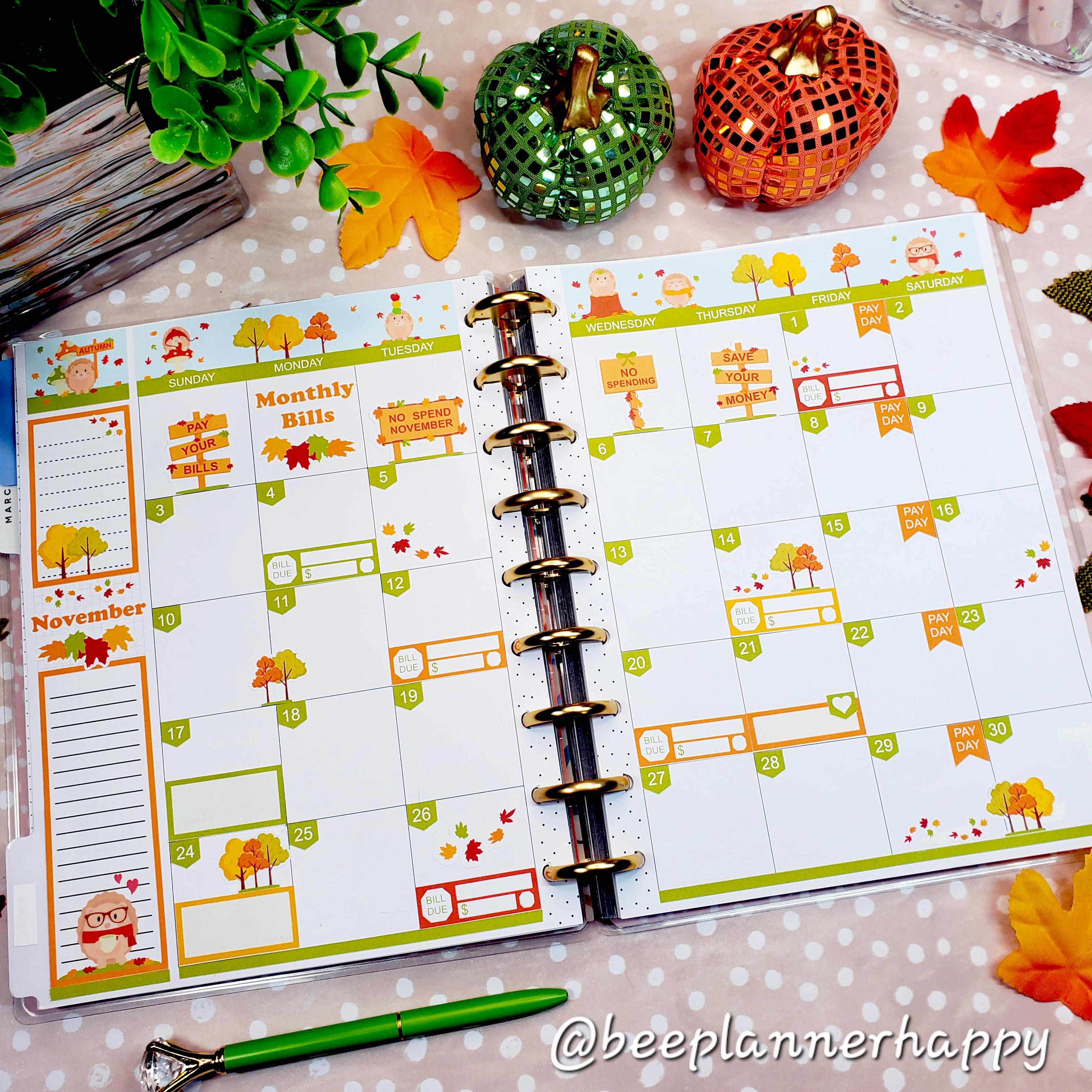 Printable Monthly Bills Stickers Set ~ Cute Fall Hedgehogs ~ November ...