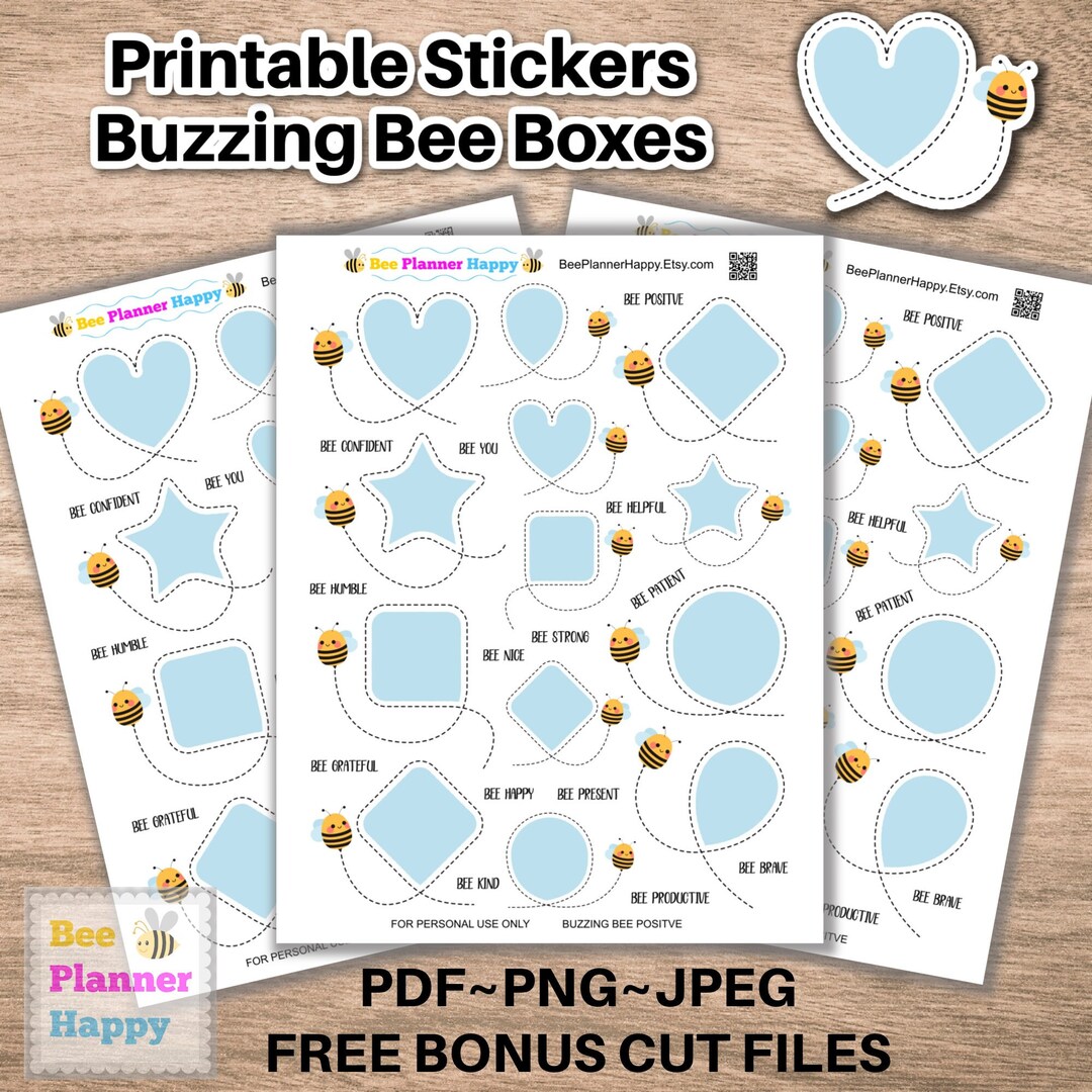 Printable Bee Stickers With Boxes for Planners, Journals and Diaries ...