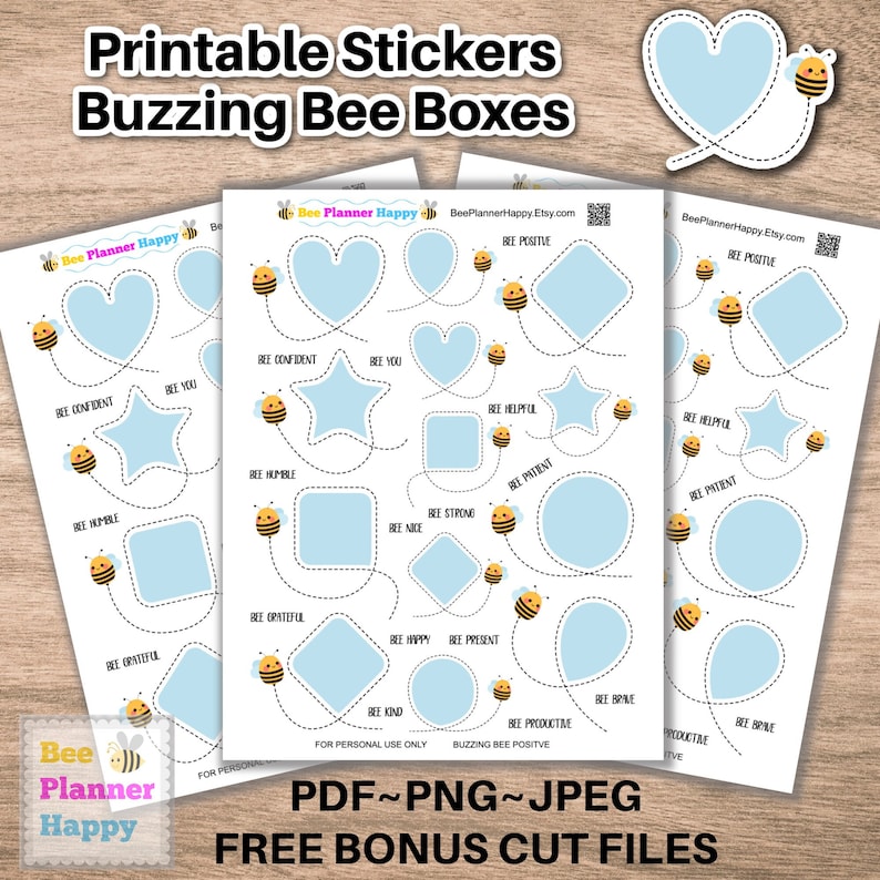 Printable Bee Stickers With Boxes for Planners, Journals and Diaries ...
