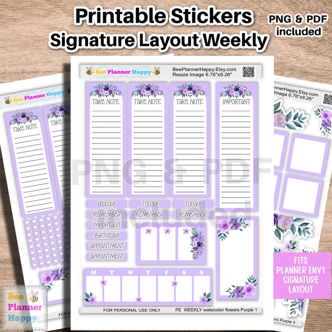 Printable Planner Stickers ~ Signature Layout Weekly Kit ~ Watercolor ...