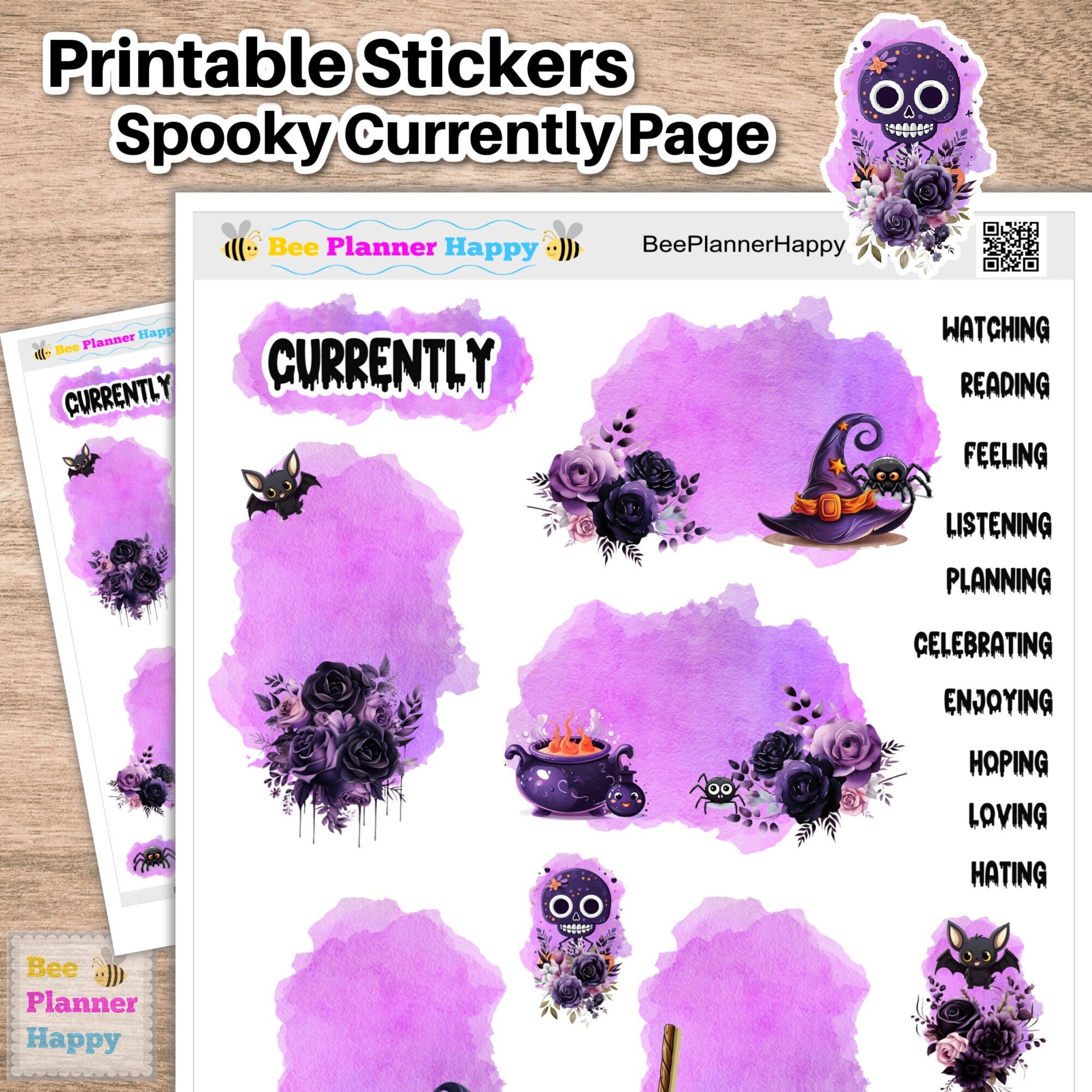 Cute Spiders and Black Cat Stickers for Halloween October - Etsy