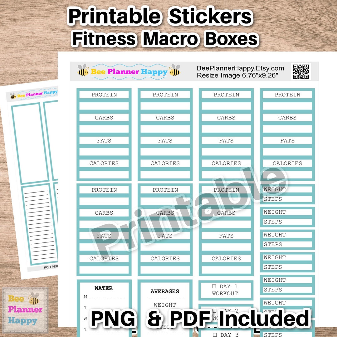 Printable Fitness Macro Box Stickers ~ Aqua Color Boxes Fit HP Classic ...