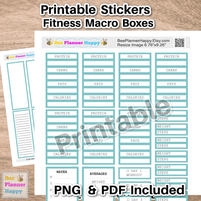 Printable Fitness Macro Box Stickers ~ Aqua Color Boxes Fit HP Classic ...